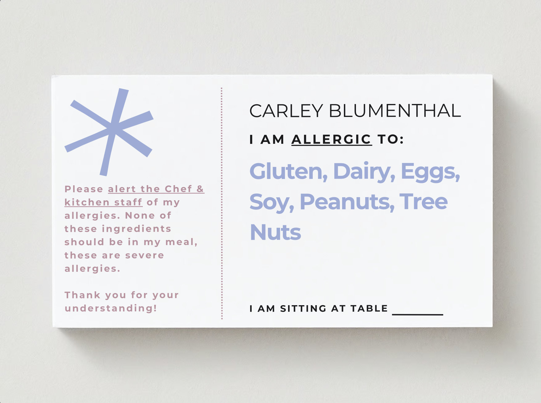 Editable Allergy Alert Card | Customizable CANVA Template | Food ...