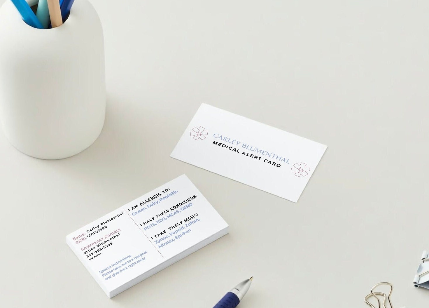 Customizable Medical Alert Card | Emergency Health Info (CANVA Template ...