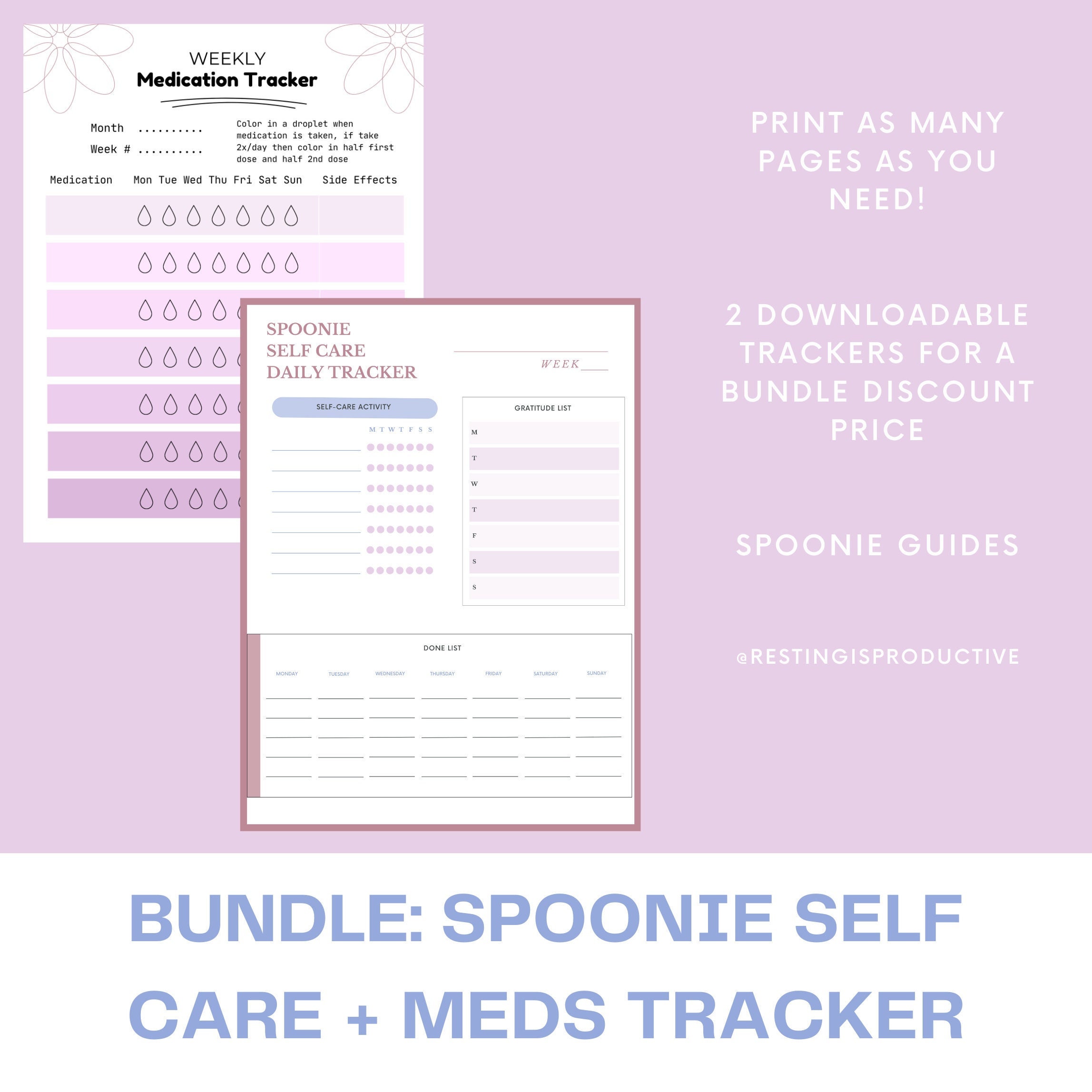 Spoonie Self Care & Medication Tracker Bundle (digital Download) - Etsy