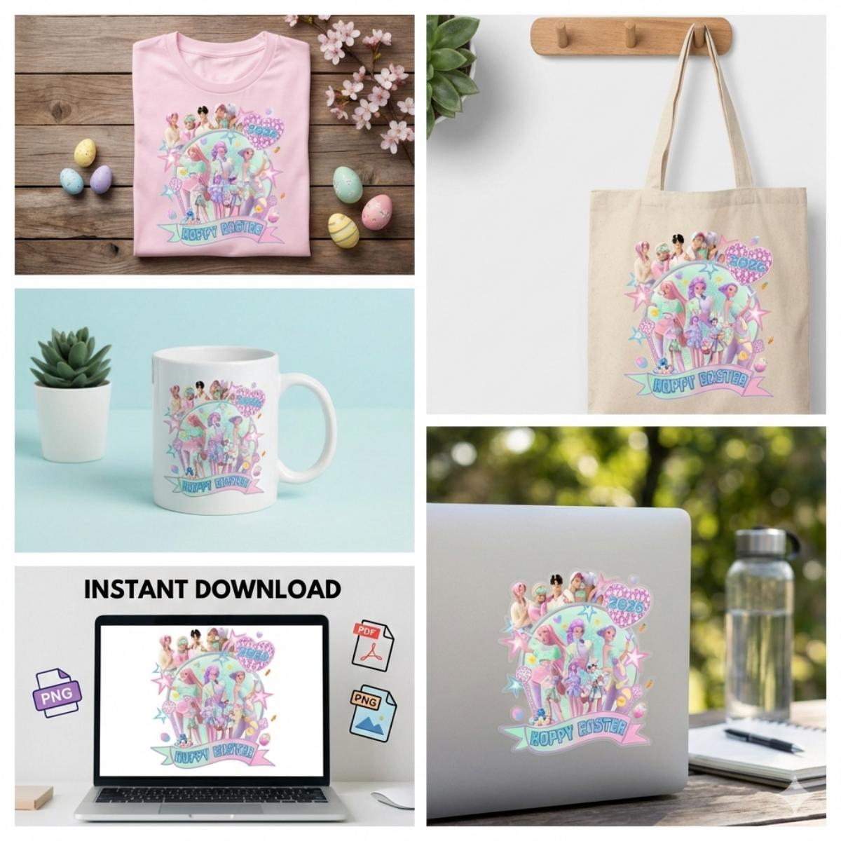 Kpop Easter PNG, Anime Girl Group Easter Design, K-pop Band Digital ...