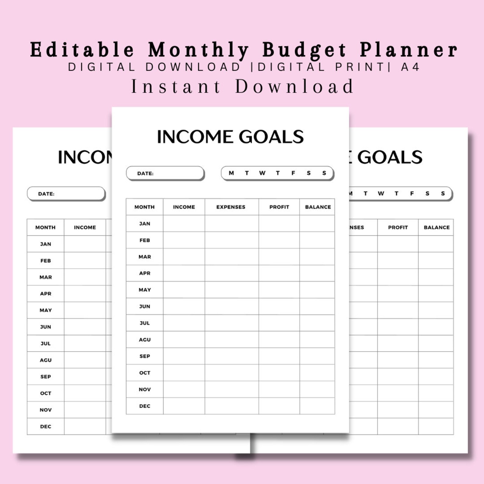 Income Tracker Printable – Monthly Expense Tracker – Budgeting Template ...