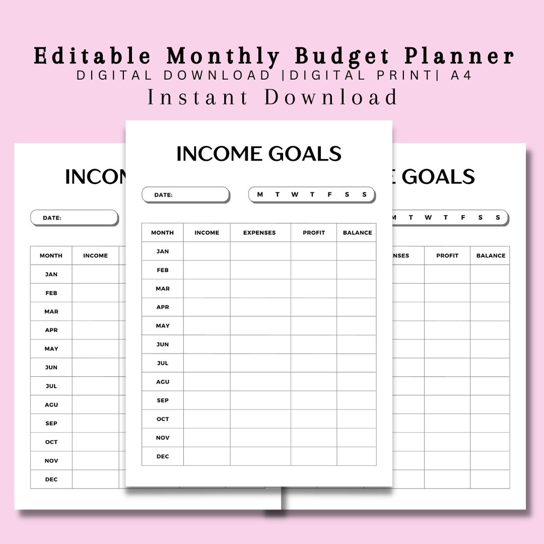 Income Tracker Printable Monthly Expense Tracker Budgeting Template ...