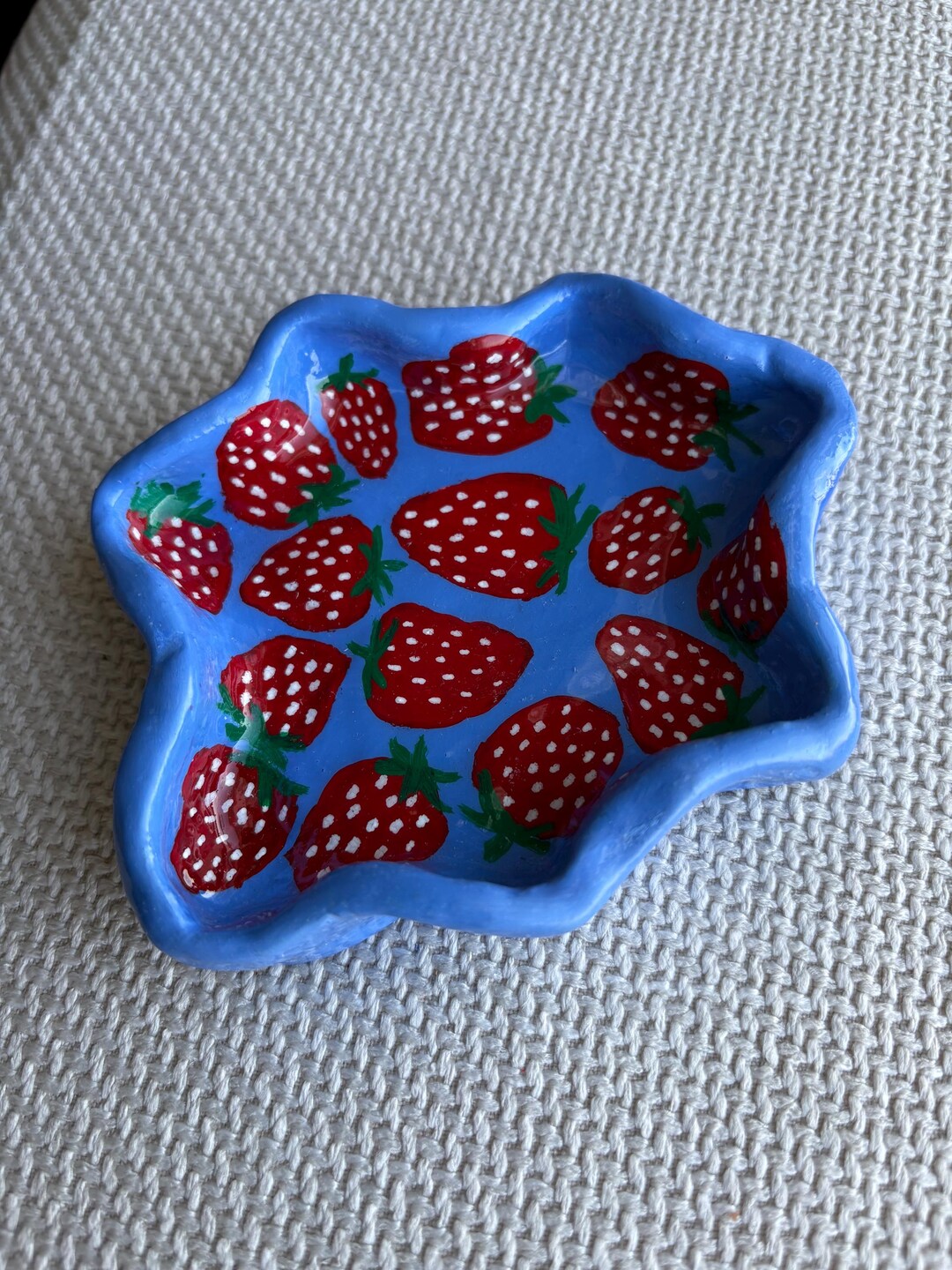Wavy Ceramic Strawberry Tray – Hand Painted Trinket Dish With Resin ...