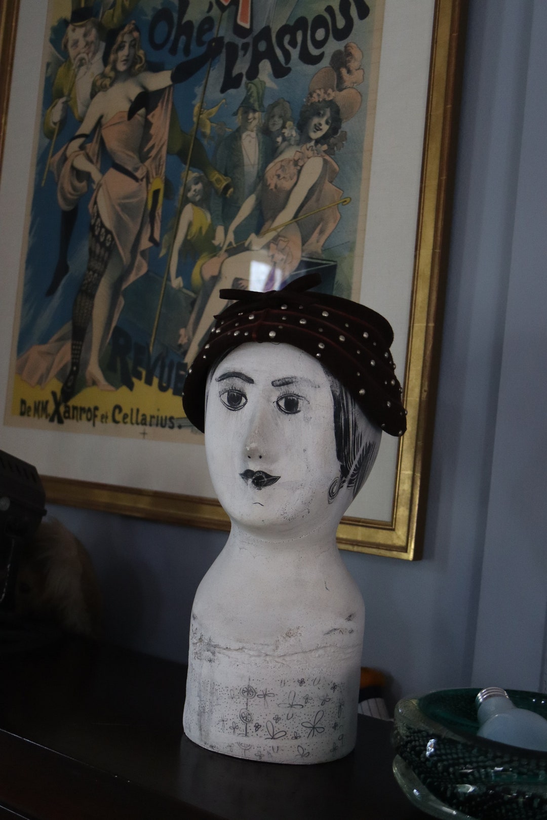 Antique MILLINERY HEAD Hand Painted Plaster Hat Store Display ...