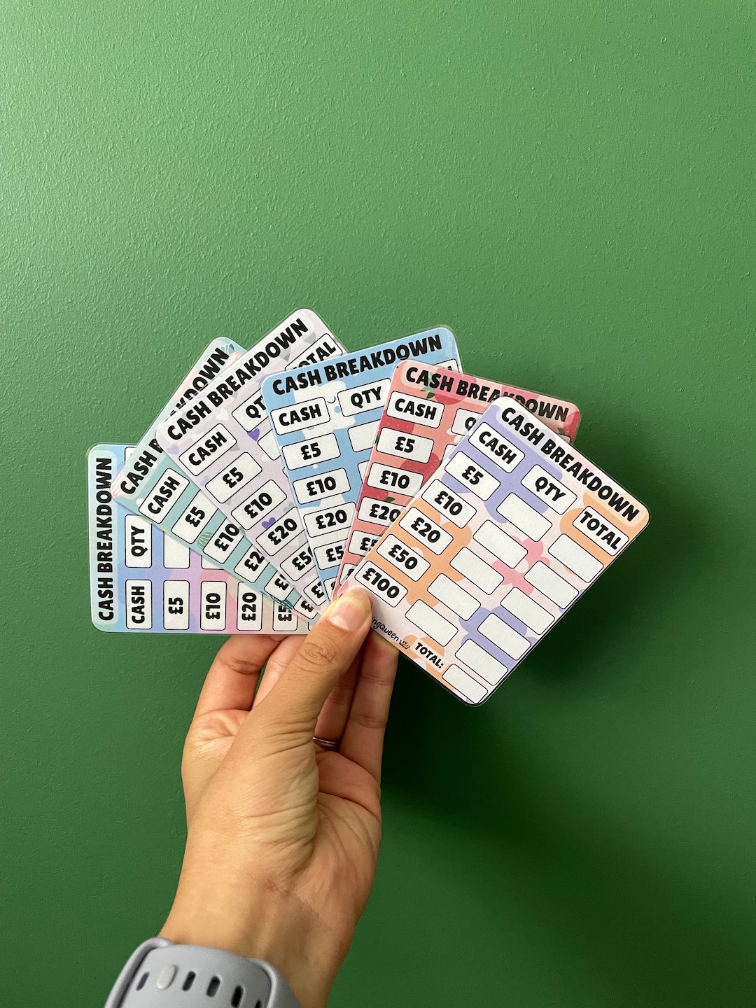 Cash Breakdown Cards, to the Bank Colourful Pattern, Cash Stuffing UK ...