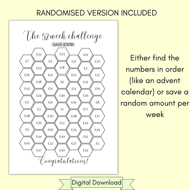 1K Weekly Saving Challenge Printable Fun Budget Idea Yearly - Etsy