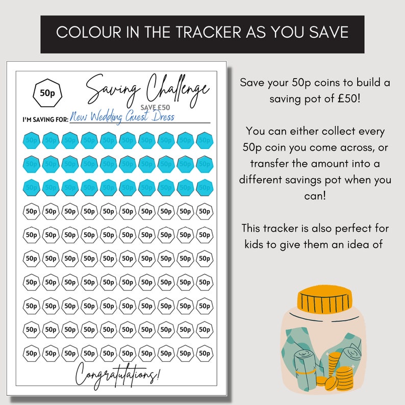 50p Saving Tracker Printable Money Savings Challenge Save 50 - Etsy ...