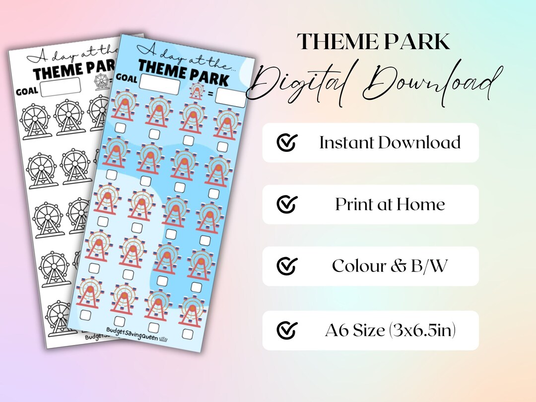 Theme Park A6 Savings Challenge Printable, Day Out Activities Savings ...