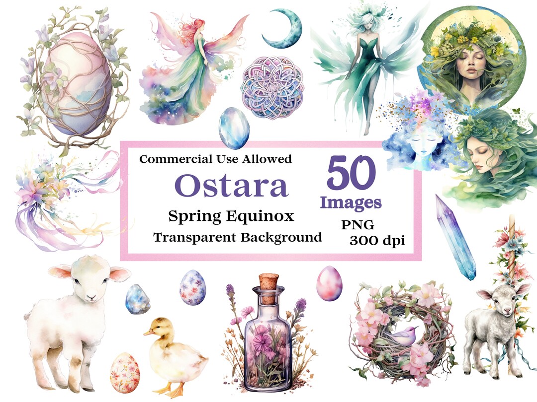 Ostara Watercolor Clip Art Set of 50 Images PNG Transparent Background ...