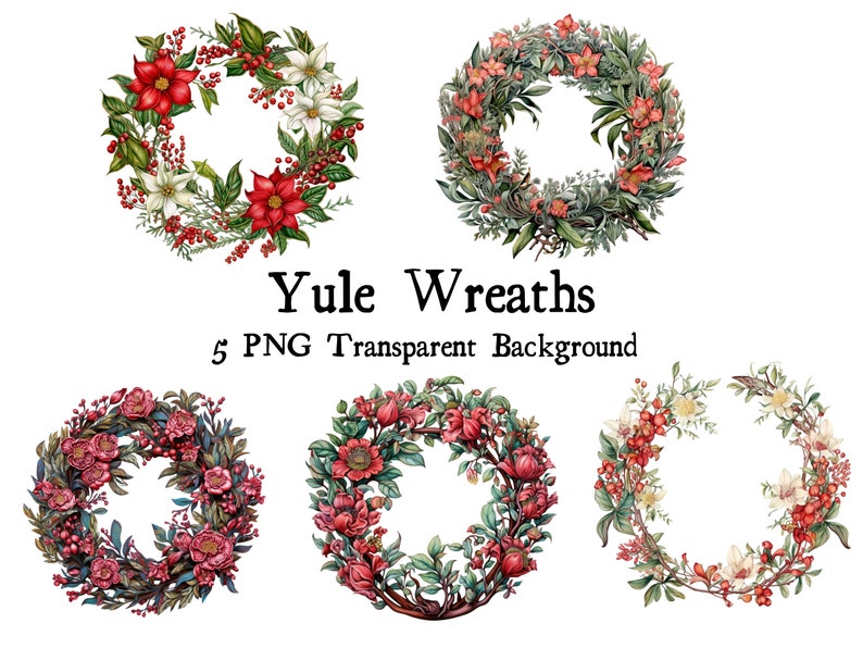 Yule Wreath Clip Art 5 PNG Transparent Background Printable - Etsy