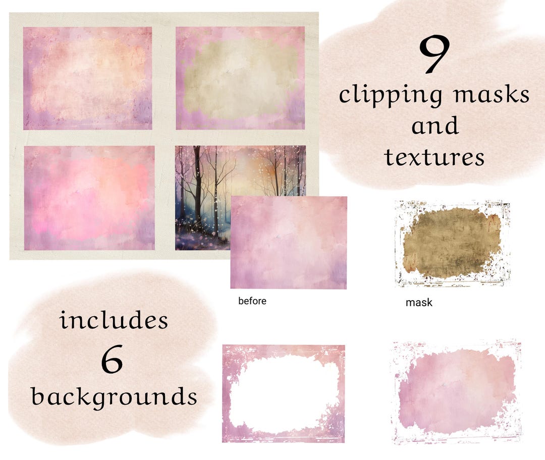 Set of 9 Distressed Effect Clipping Masks and Textures Png With 6 ...