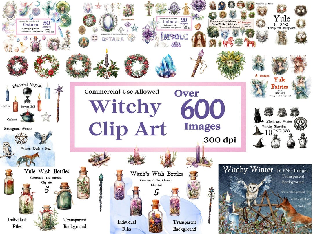 Witchy Image Set Huge 600 + Pagan Pngs Wiccan Png Jpg Svg Watercolor ...