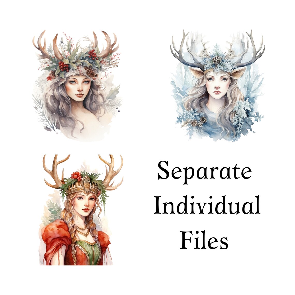 Yule Clip Art Snow Queen Celtic Clip Art Watercolor Clip Art Yule JPG ...