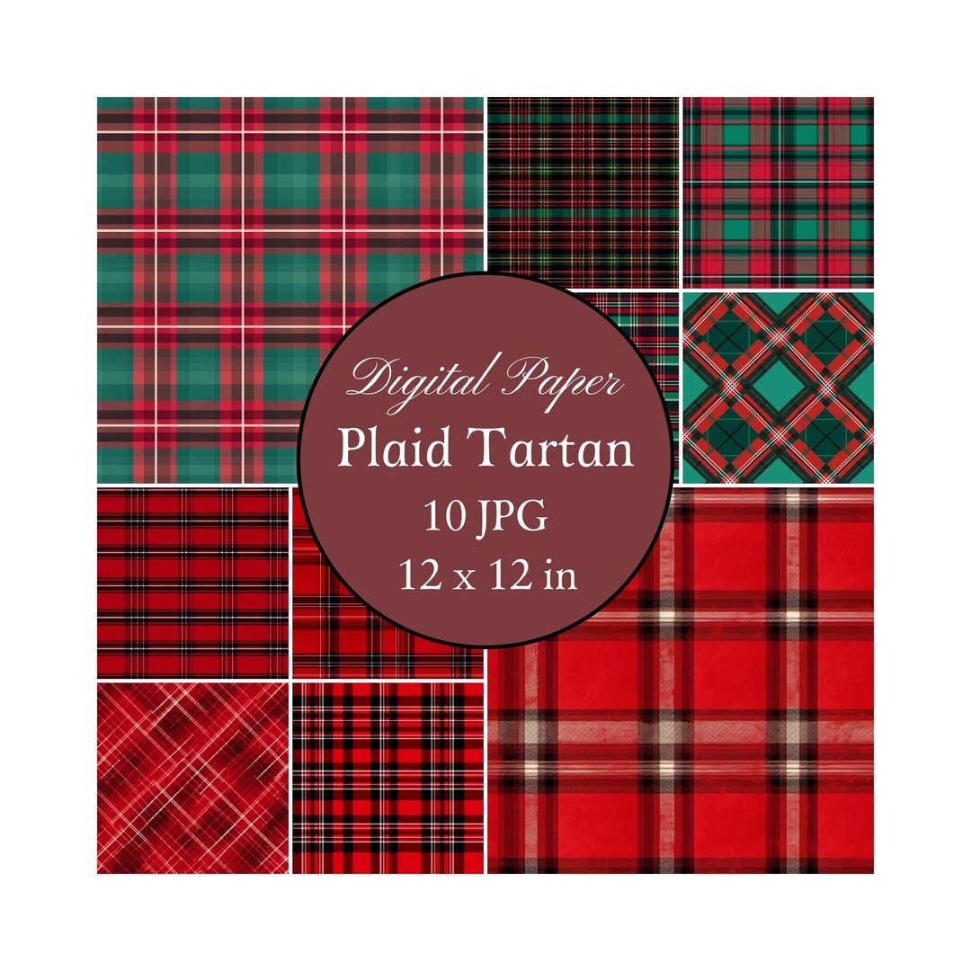 Tartan Digital Paper Pack Red + Green Plaid Seamless Tartan Seamless ...
