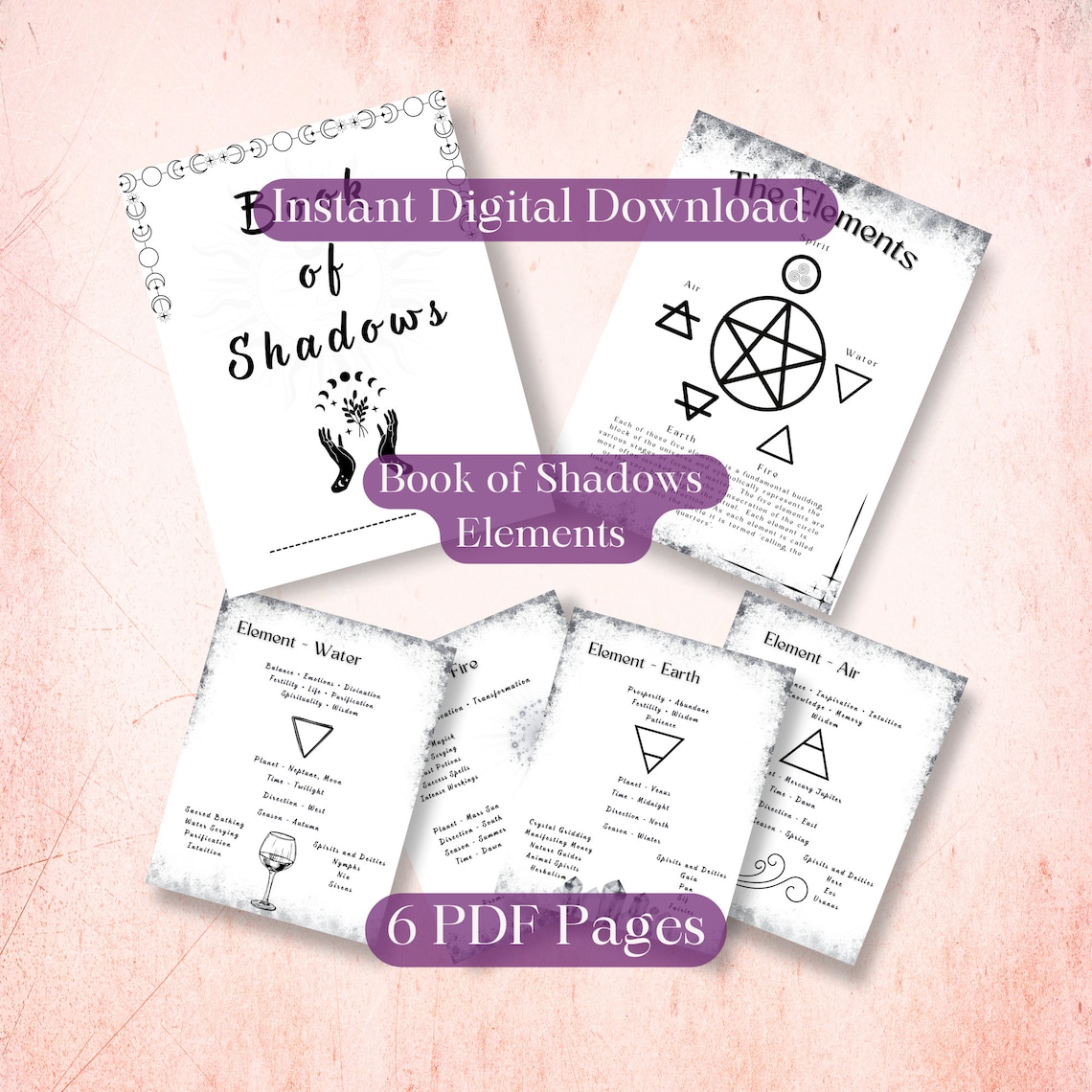 Elements Printable Book Of Shadows 6 Pdf Pages 8 5 X 11 Ink Saver