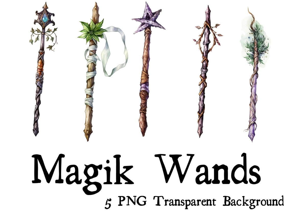 Magick Wand Clip Art 5 PNG Transparent Background Watercoior Clip Art ...