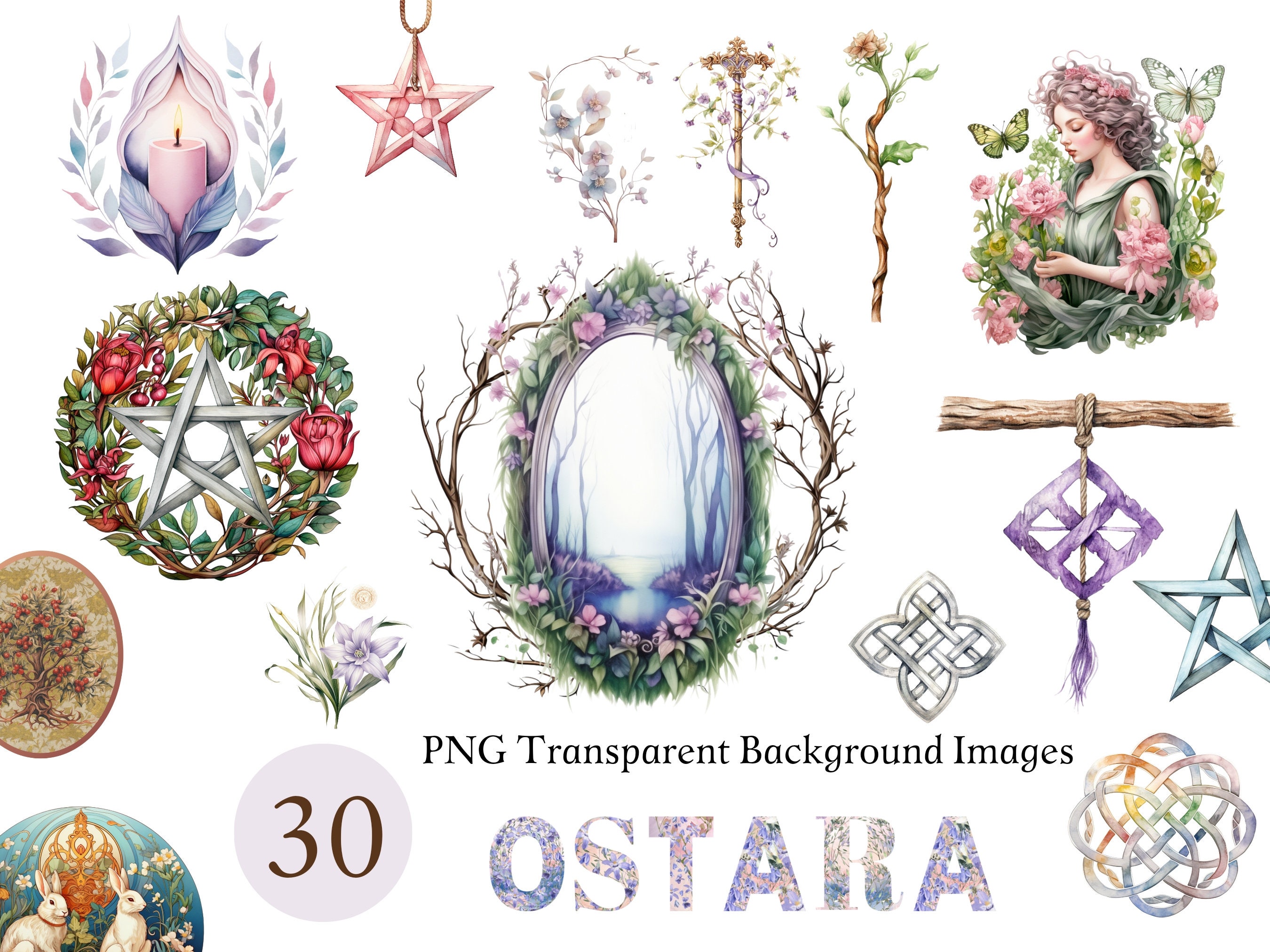 Ostara Watercolor Clip Art Set of 20 Images PNG Transparent Background ...