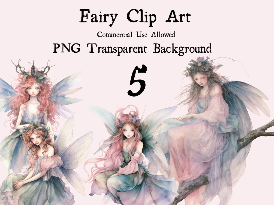 Fairies Clip Art Set 5 Images - 5 PNG Transparent Background - 5 JPG ...