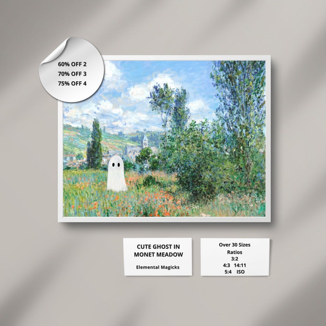 Cute Ghost in Flower Painting Wildflower Meadow Printable Wall Art ...