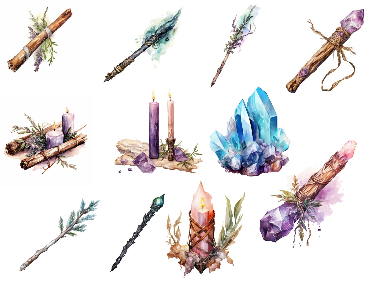 Witchy Clip Art Set of 20 Images PNG Transparent Background Watercolor ...