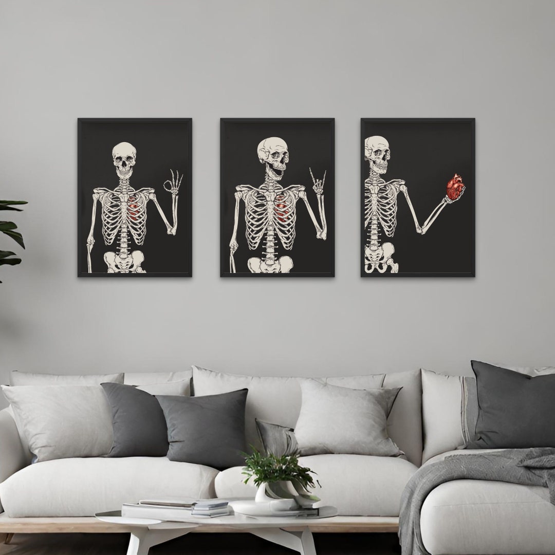 Skeleton Wall Art Halloween Decor Skeleton Print Set of 7 Prints Heart ...