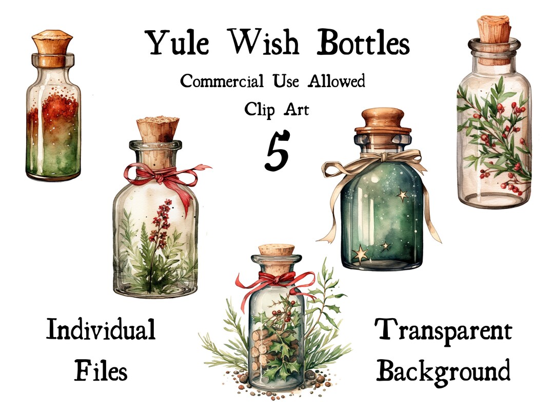 Yule Spell Bottles Spell Bottles Watercolor Clip Art 5 PNG Transparent ...