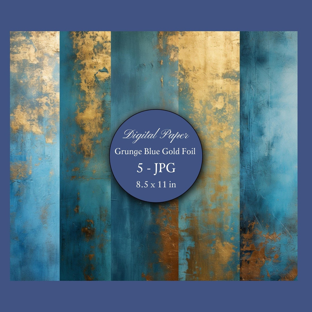 Grunge Blue Gold Foil Digital Paper Pack Printable Paper Clip Art High ...