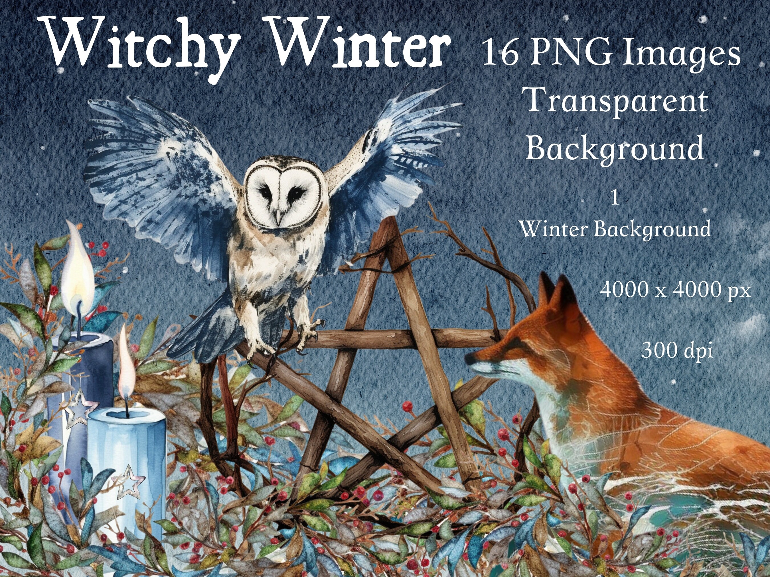 Winter Witch Clip Art Witchcraft Illustrations Witchy Winter Solstice ...