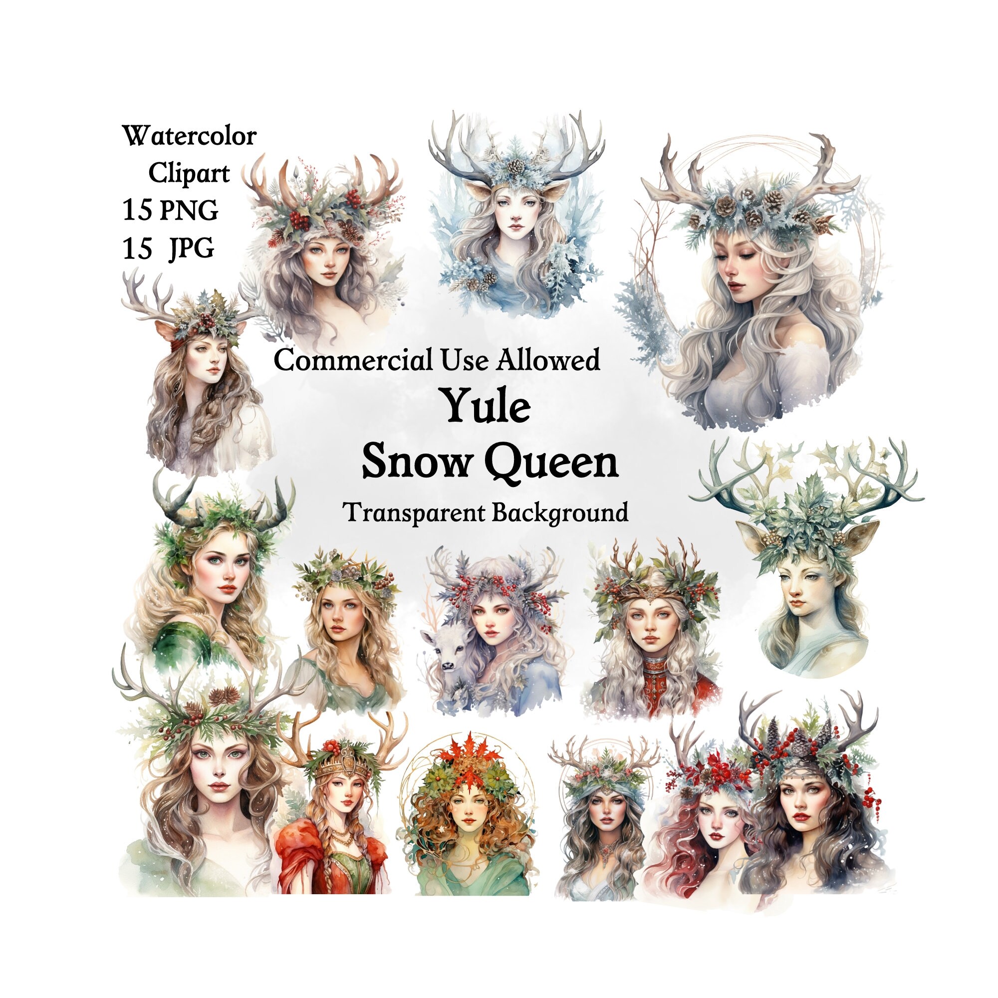 Yule Clip Art Snow Queen Celtic Clip Art Watercolor Clip Art Yule JPG ...