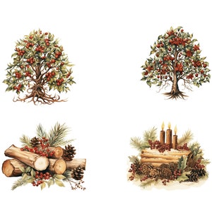 Yule Clip Art Watercolor 20 PNG Transparent Background + 20 JPG Yule ...