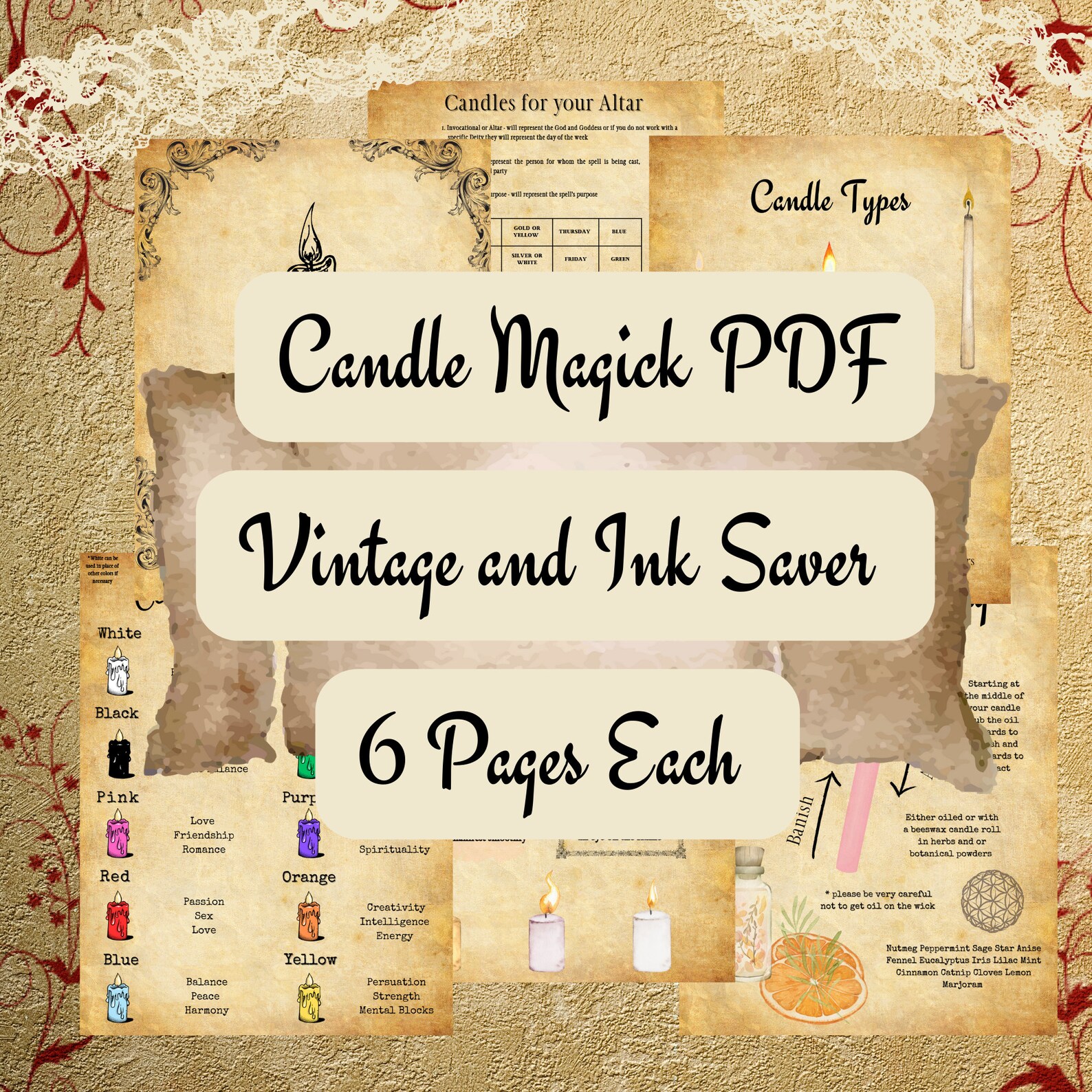 Printable Book of Shadows Pages Candle Magick 6 PDF Pages 8.5" X 11 ...