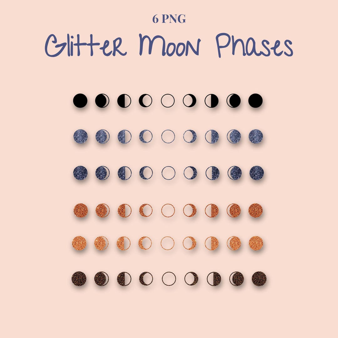 Moon Phases Black Silhouette and Glitter Silver Bronze Red Png Moon ...