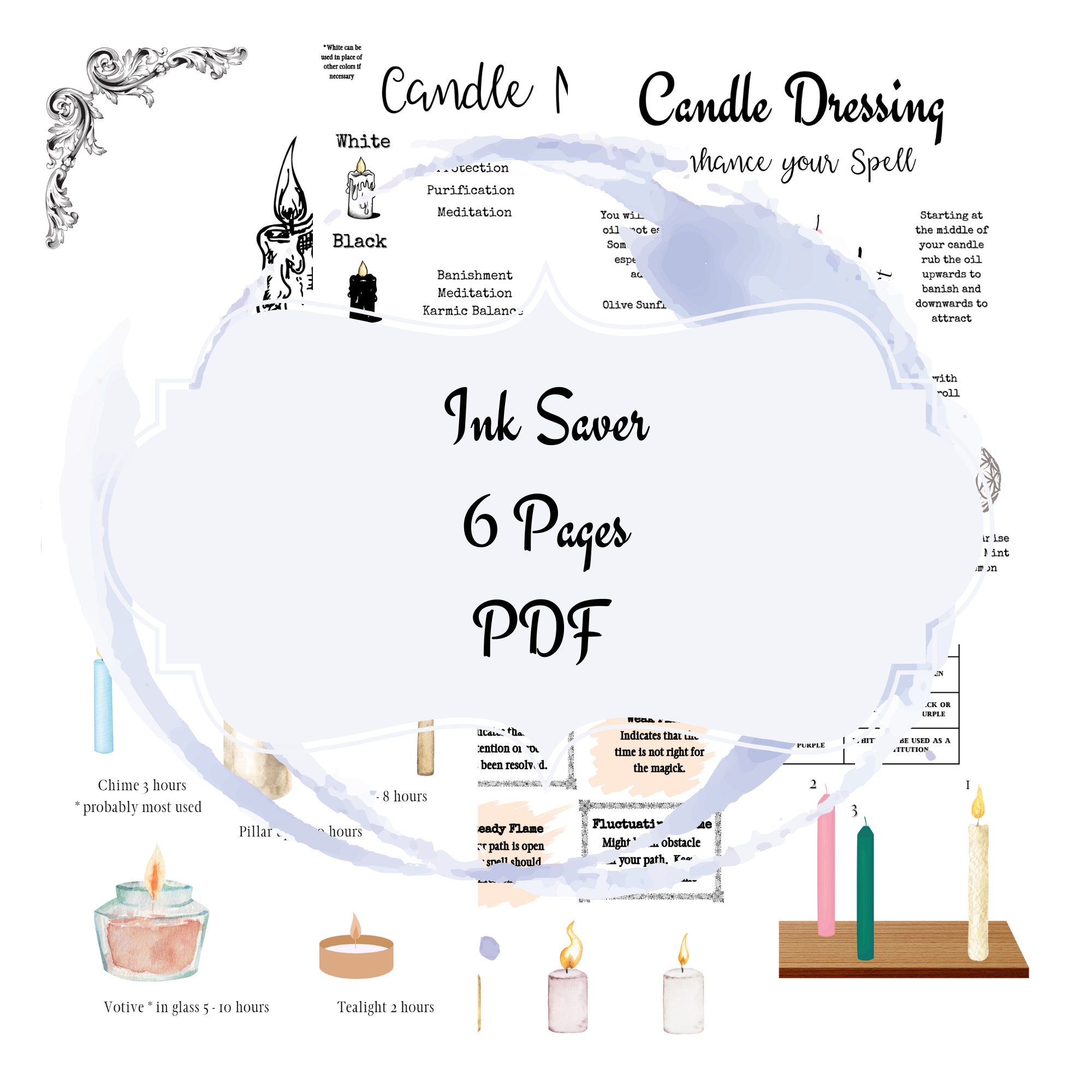 Printable Book of Shadows Pages Candle Magick 6 PDF Pages 8.5" X 11 ...