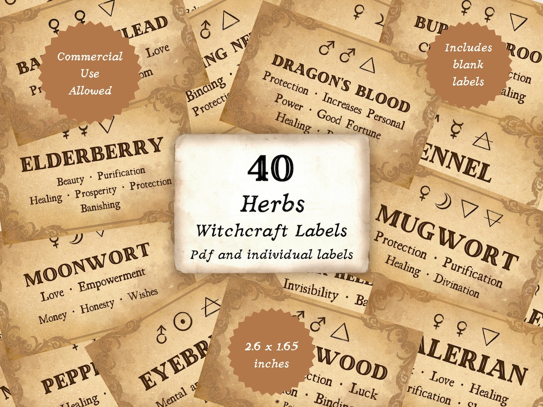 Witchcraft Labels 40 Herb Labels Magickal Uses and Properties ...
