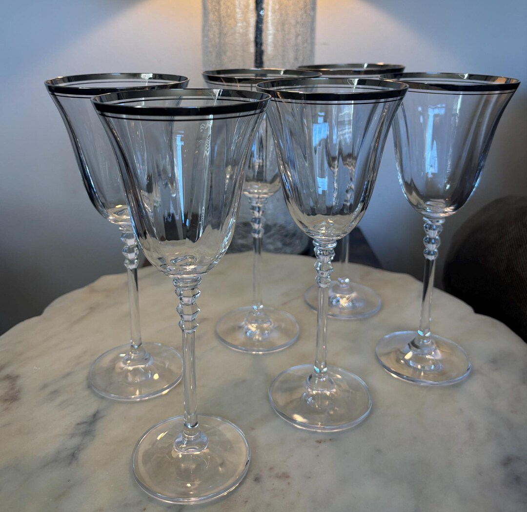 Mikasa Sonnet Platinum Wine Goblets - Set of 6 - Elegant Vintage ...