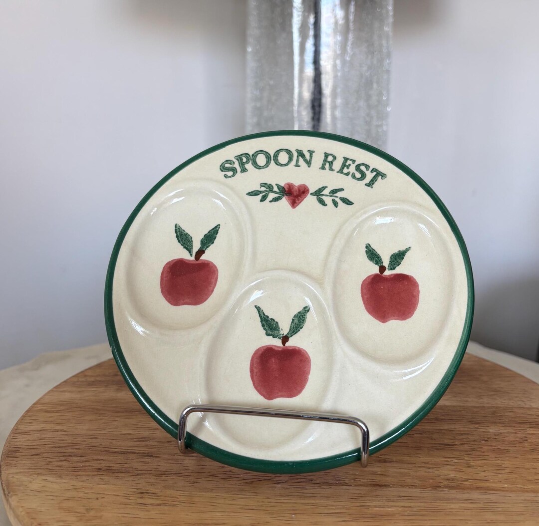 Vintage Apple-themed Ceramic Spoon Rest – Country Kitchen Decor – 1980s ...