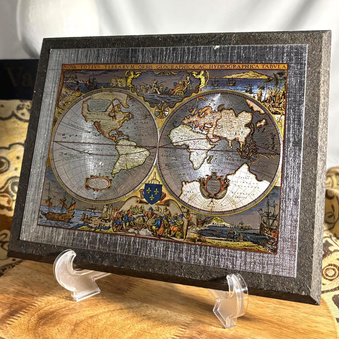 Vintage Map Plaque | Decorative World Map Wall Art | Mid-century Decor ...