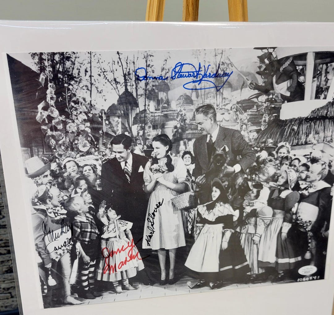WIZARD OF OZ Autographed Black and White Photo Signed by 4 Munchkins W ...