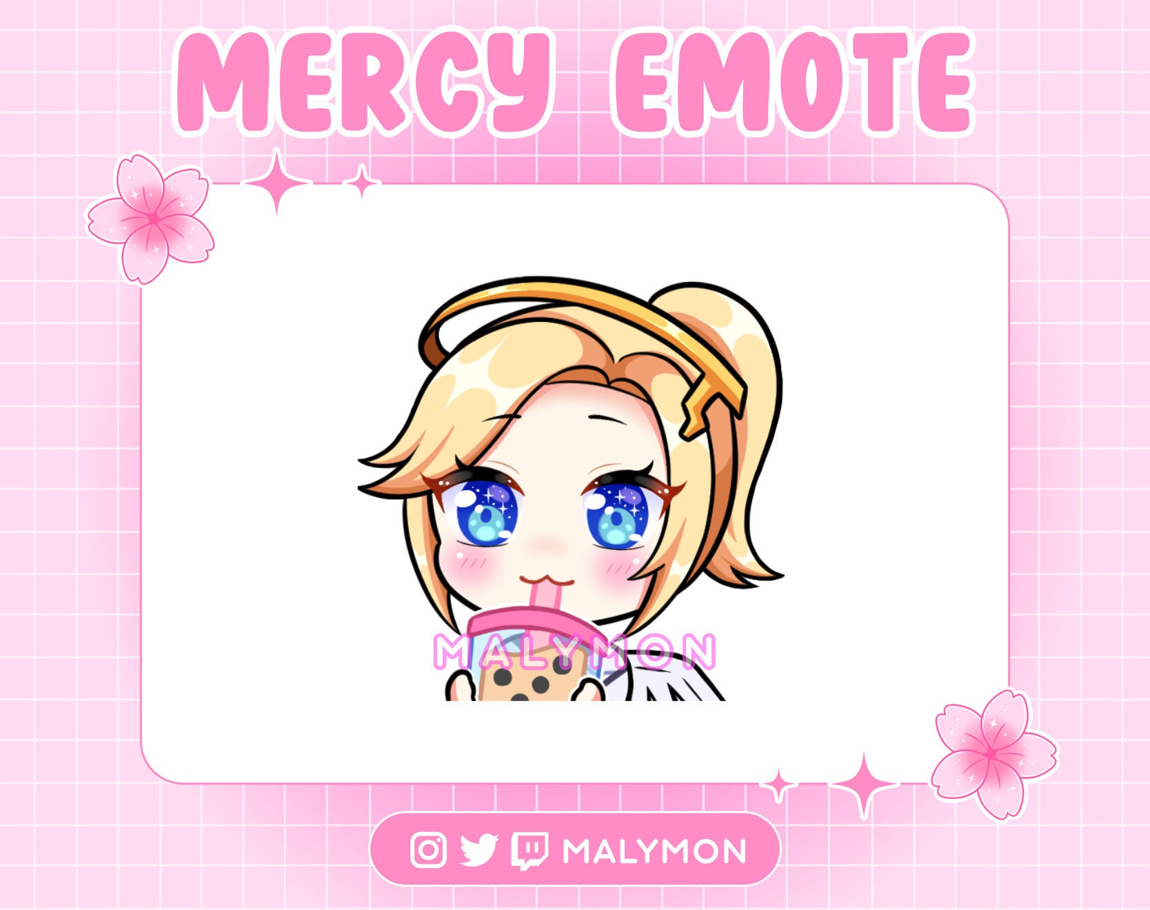 Cute Mercy Overwatch Sip Drink Drinking Boba Bubble Tea Emote Premade ...