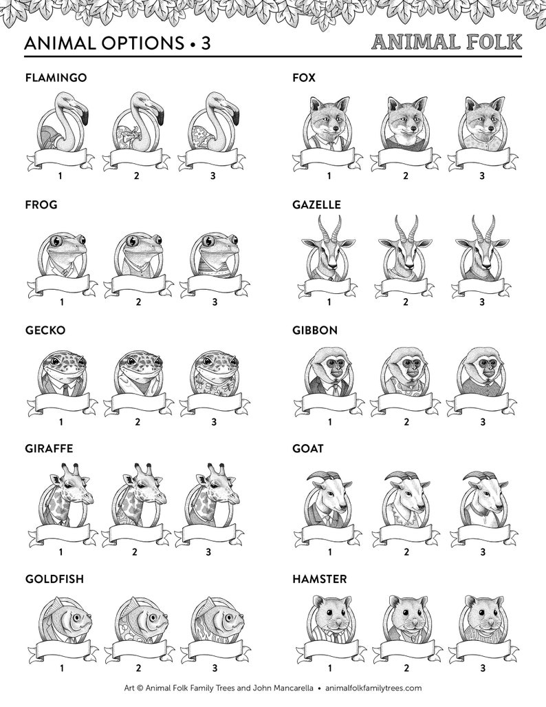 Personalized 4-generation Animal Family Tree Hand-drawn Animals ...