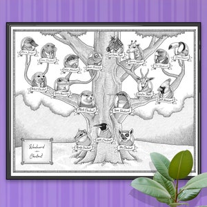Personalized 4-generation Animal Family Tree Hand-drawn Animals ...