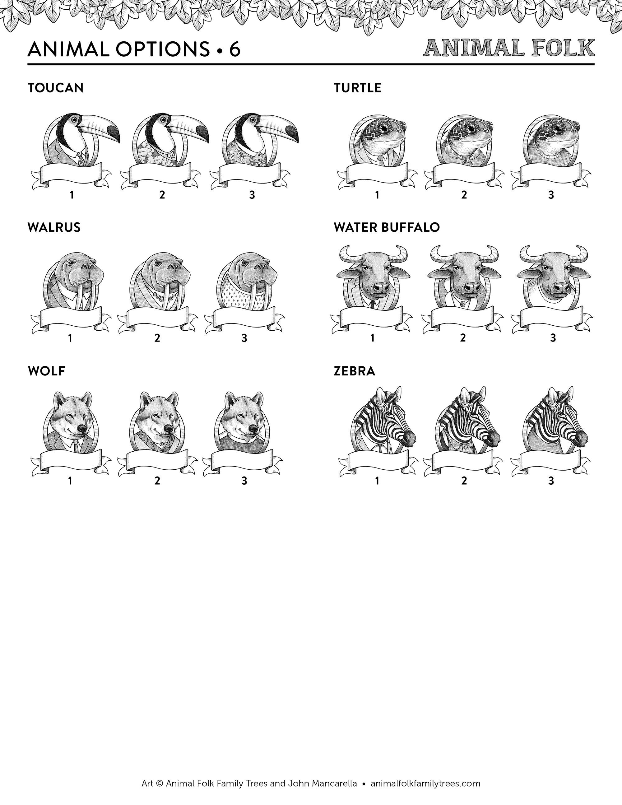 Personalized 4-generation Animal Family Tree | Hand-drawn Animals ...