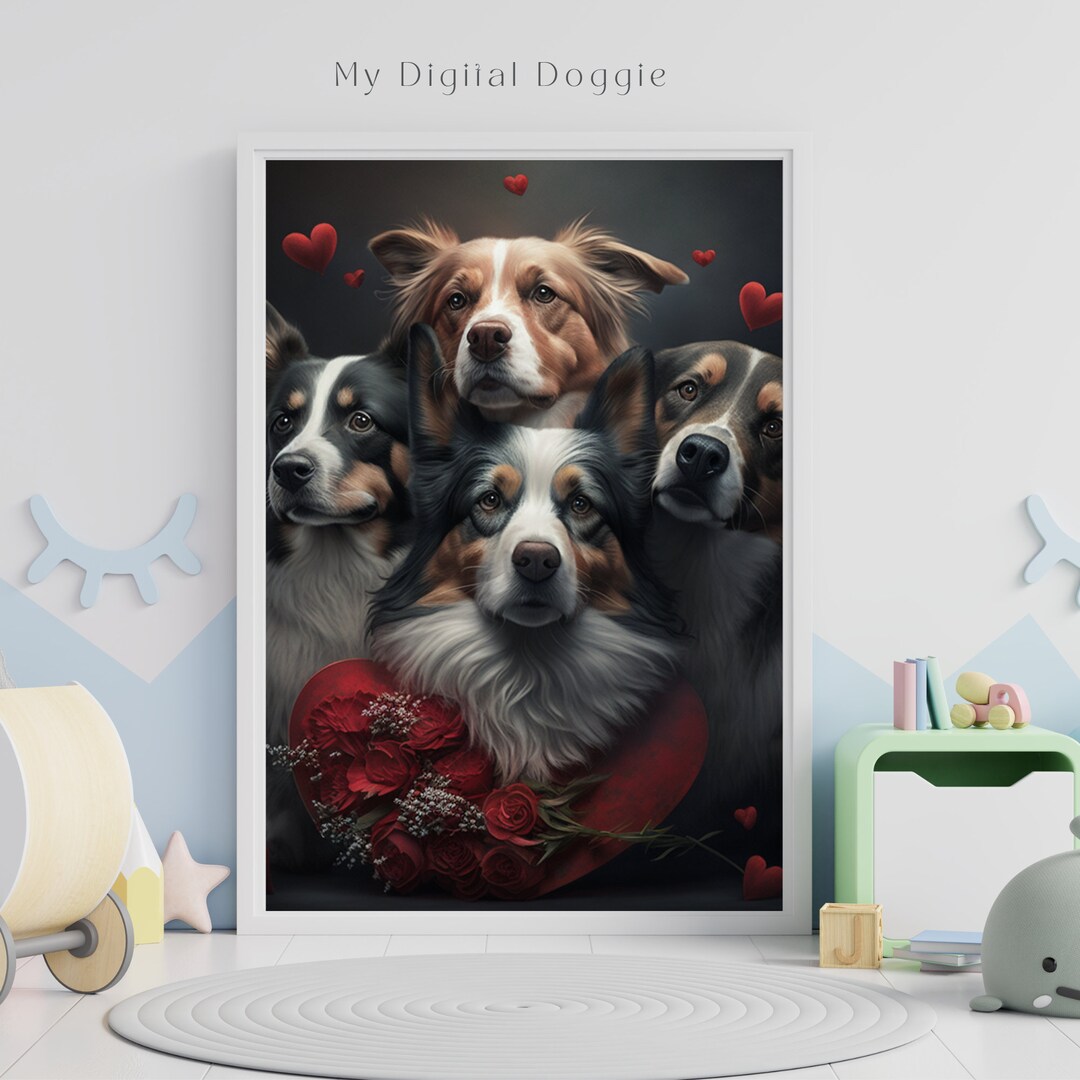 Digital Puppy Dog Art Cute Valentine's Day Gift Home Decor Puppy ...