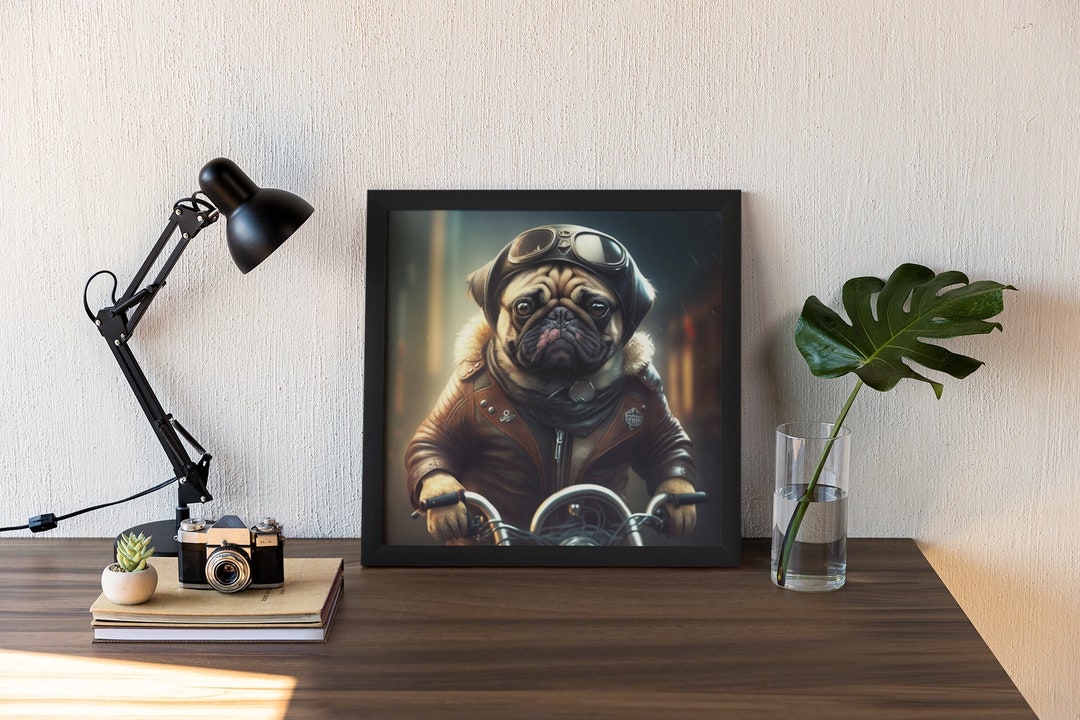 Printable Pug Wall Art, Pug as a Super Biker Wall Art, Pug Decor Cool ...