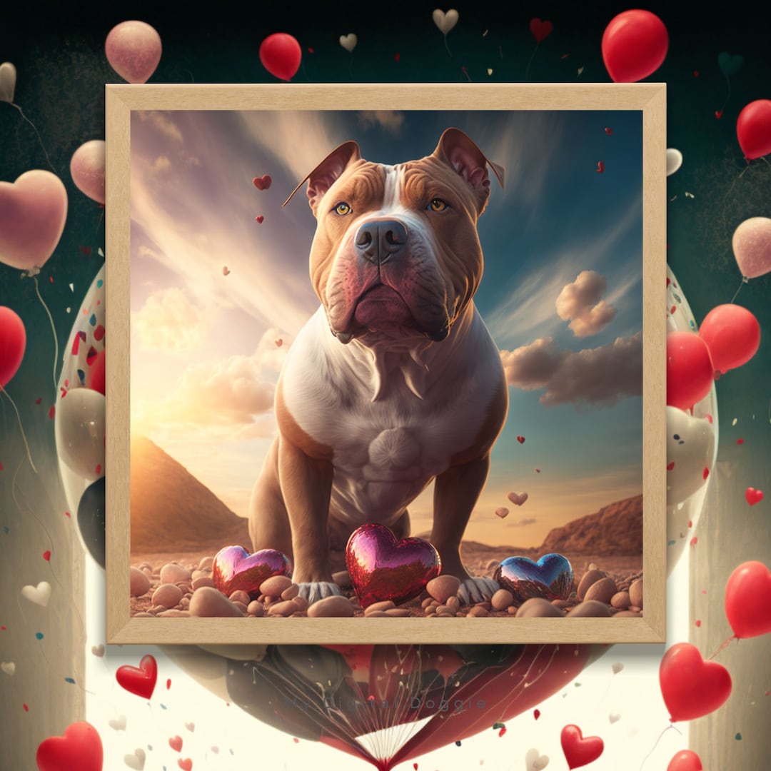 Digital Pitbull Art Cute Valentine's Day Gift Home Decor Puppy ...