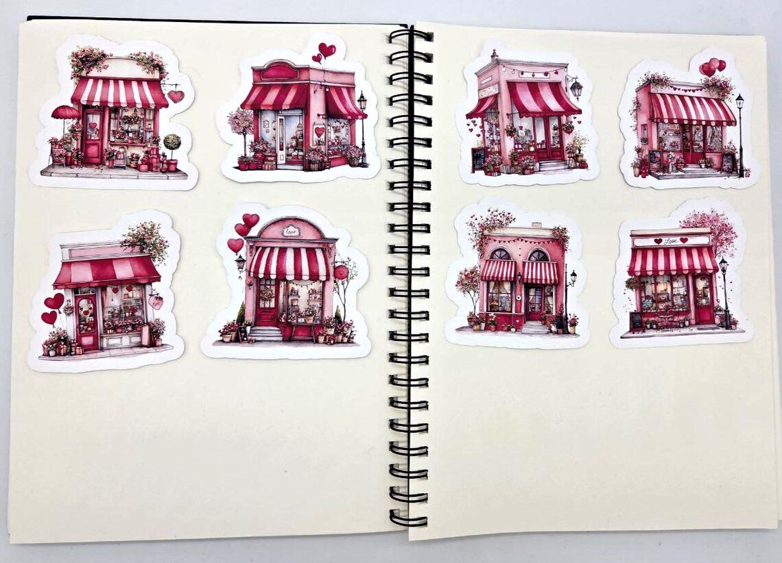 8 Pink Café Stickers, Valentine Shopfront Store Sticker Set, Romantic ...