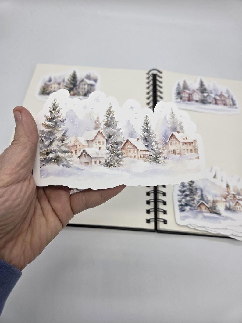 12 Cozy Winter Stickers, Snowy Village Houses, Large Watercolor Journal ...
