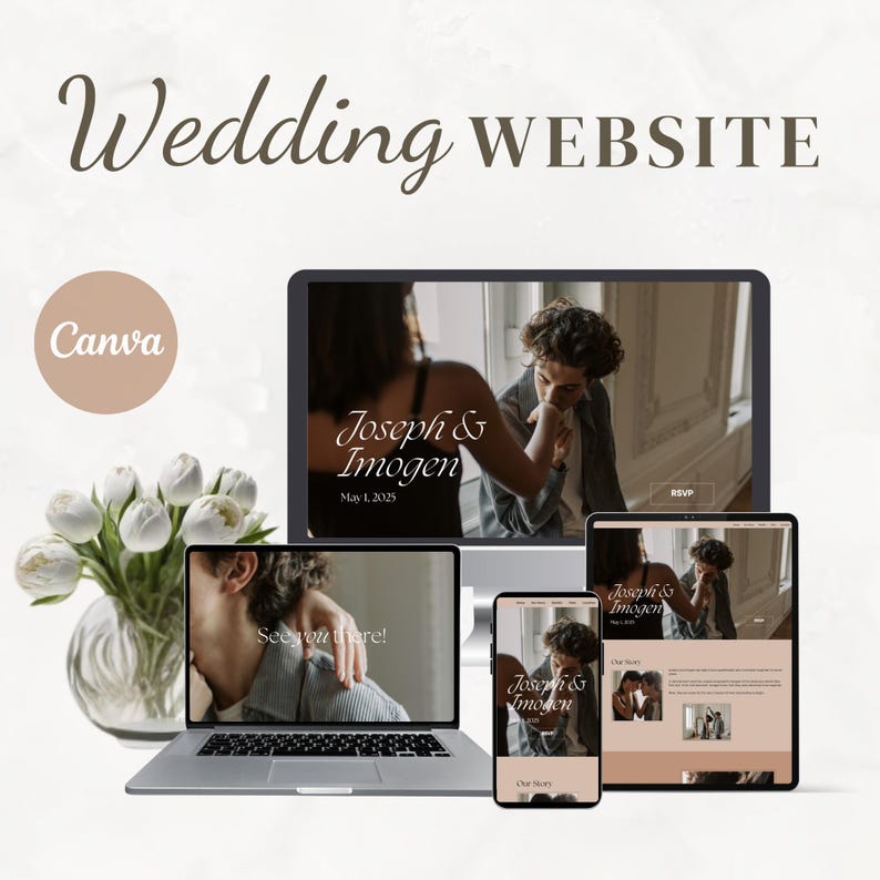 Elegant Canva Wedding Website Template Modern One Page Wedding ...
