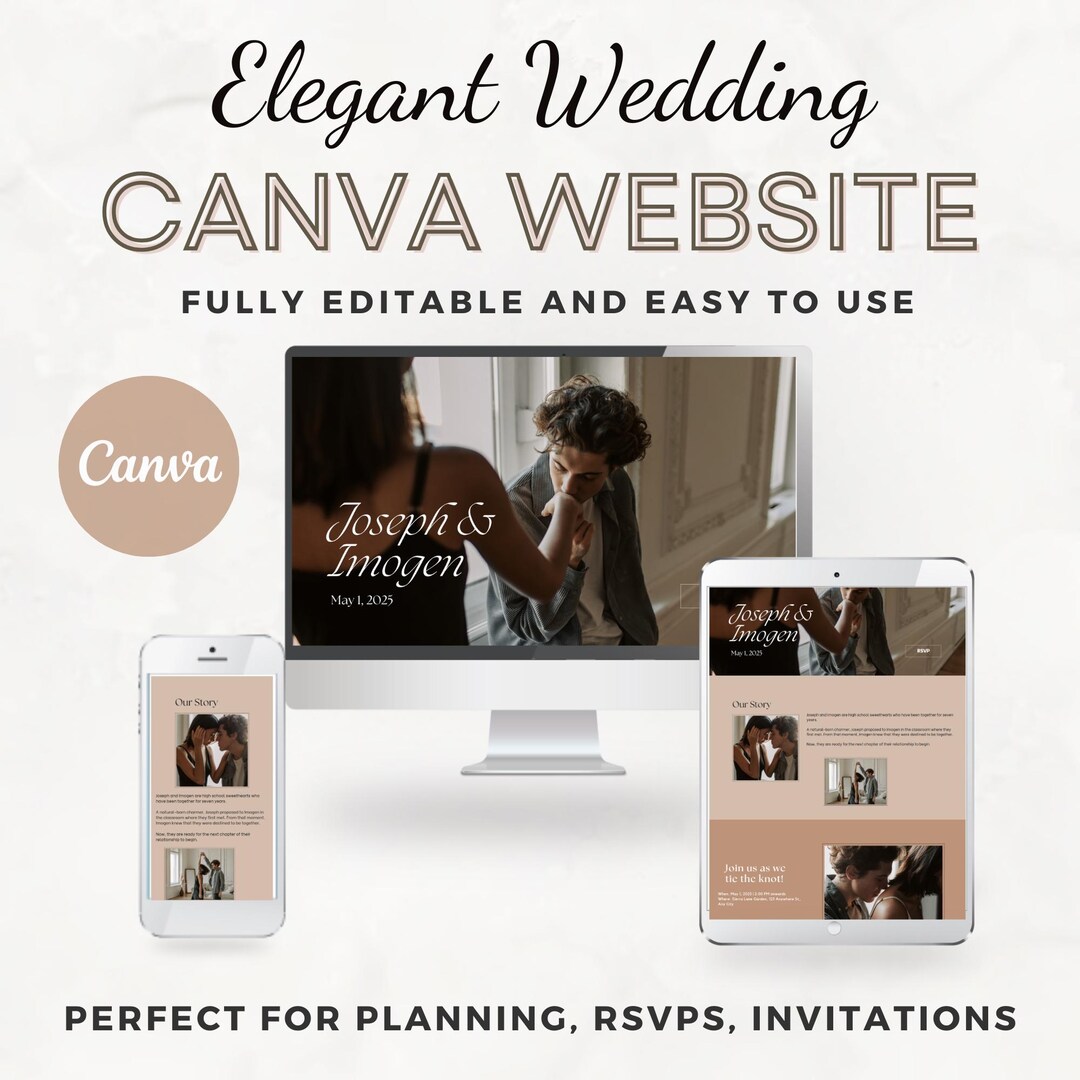 Elegant Canva Wedding Website Template Modern One Page Wedding ...