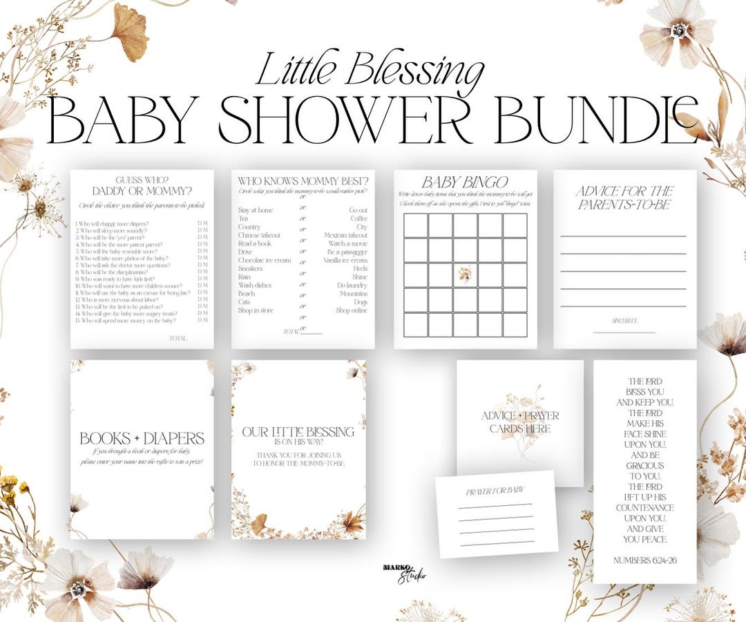 Little Blessing Baby Shower Bundle - Fall Baby Shower, Baby Bingo ...